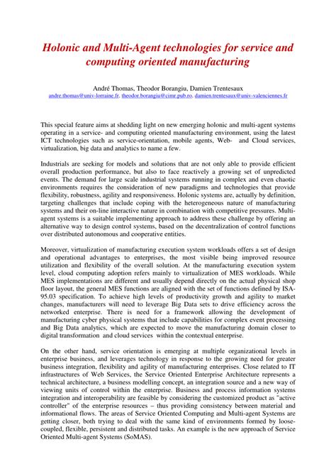 Pdf Holonic And Multi Agent Technologies For Service And Computing Oriented Manufacturing