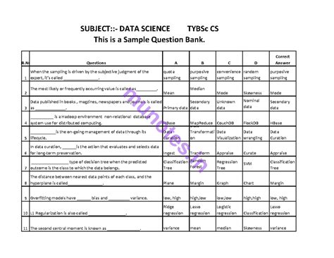 DATA Science Past Paper SR Questions A B C D Correct Answer 1 When The Sampling Is Driven By
