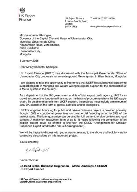 Улаанбаатар метро төсөлд Английн Засгийн газар баталгаа гаргахаар болжээ