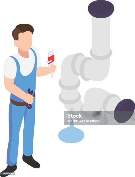 지하 아이소메트릭 개념의 배관 수리 지하 튜브 고정 플랜트 엔지니어 벡터 아이콘 디자인 배관공 장비 기호 핸디맨 서비스 작업 기호 위생 기술자 렌치 스톡 일러스트레이션