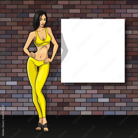 Slim Girl On The Background Of An Empty Banner Sexy Woman In Front Of Babe Board Banner