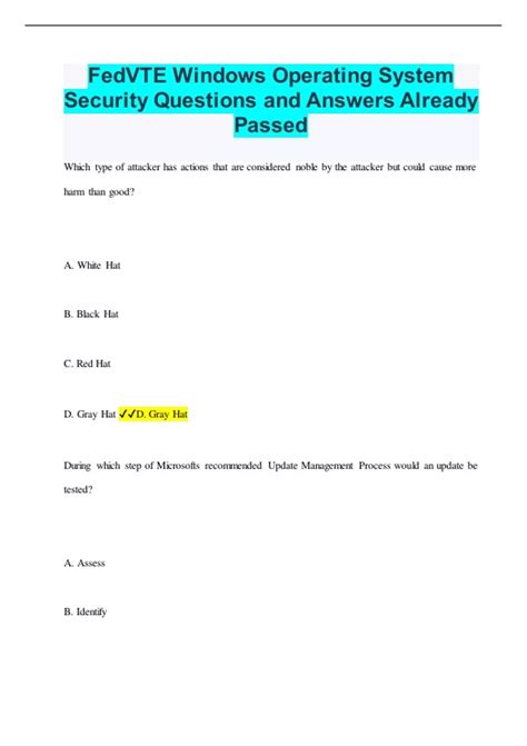 Fedvte Windows Operating System Security Questions And Answers Already