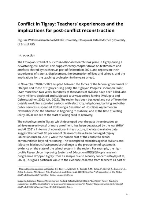 Pdf Conflict In Tigray Teachers Experiences And The Implications For Post Conflict