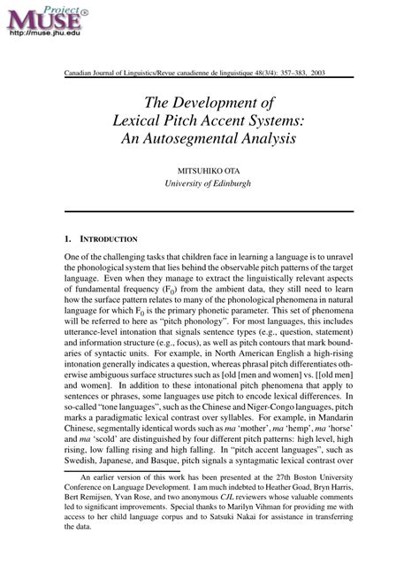 Pdf The Development Of Lexical Pitch Accent Systems An Autosegmental Analysis