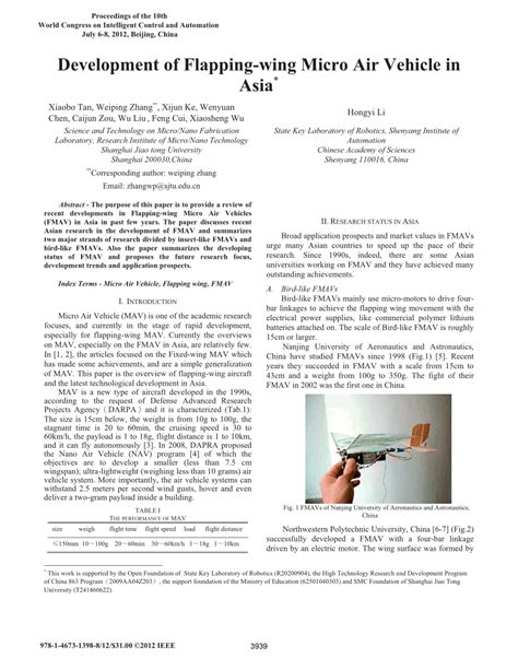Pdf Development Of Flapping Wing Micro Air Vehicle In Asia