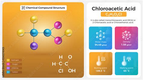 Chloroacetic Acid Properties And Chemical Compound Structure Stock