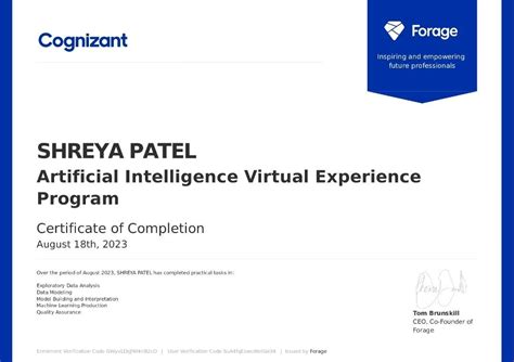 Patel Shreya On Linkedin Cognizant Artificialintelligence Forage