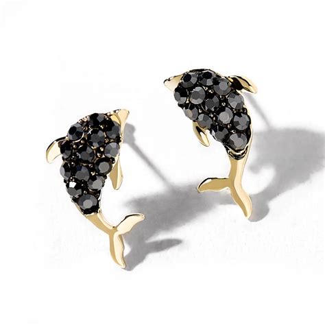 패션 여성 크리스탈 매달려 귀걸이 골드 돌고래 스터드 드롭 귀걸이 저자 극성 민감한 귀단추모양 귀걸이 Aliexpress