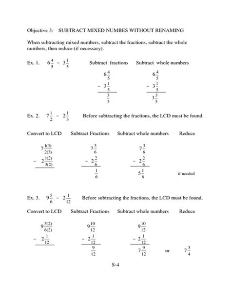 subtract mixed numbers without renaming worksheet for 3rd 7th grade
