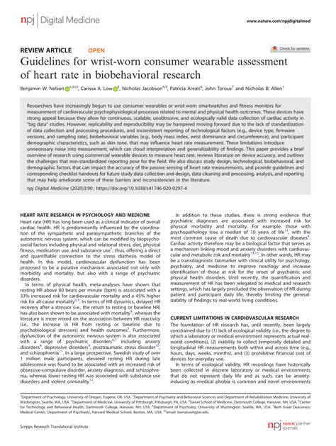 Pdf Guidelines For Wrist Worn Consumer Wearable Assessment Of Heart Rate In Biobehavioral Research