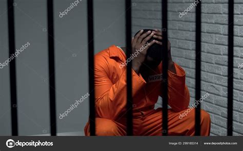 Desperate Black Prisoner Sitting Cell Wrongly Accused Person Faulty