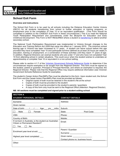 Babe Exit Form Victoria Australia