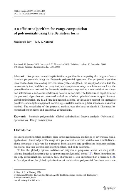 Pdf An Efficient Algorithm For Range Computation Of Polynomials Using The Bernstein Form