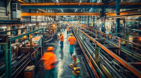 Premium Photo Workers In Motion At Busy Factory Floor