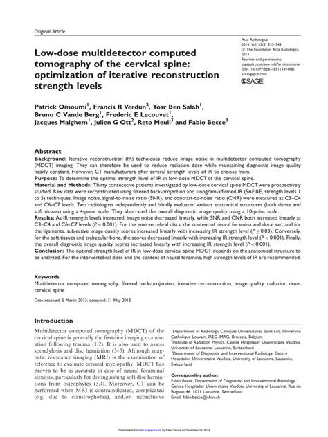 Pdf Low Dose Multidetector Computed Tomography Of The Cervical Spine