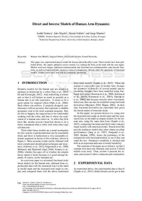 Pdf Direct And Inverse Models Of Human Arm Dynamics