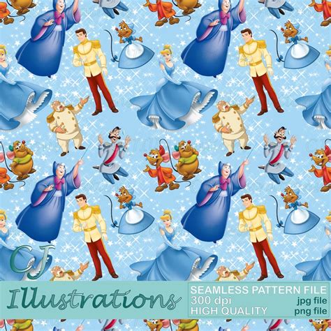 Cinderella Princess Seamless Pattern Digital Download Commercial Use