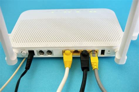 Network Router With Ethernet Cable Close Up Fiber Optic Internet Speed Test Concept Stock