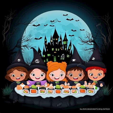Ai创作图儿童万圣节派对 万圣节西餐 万圣节主题插画 满月宴会 万圣节晚会 儿童万圣节 万圣节奇妙夜 万圣节狂欢夜 万圣节party 万圣节狂欢之夜 万圣节插画 万圣节聚会海报 万圣童欢 满月