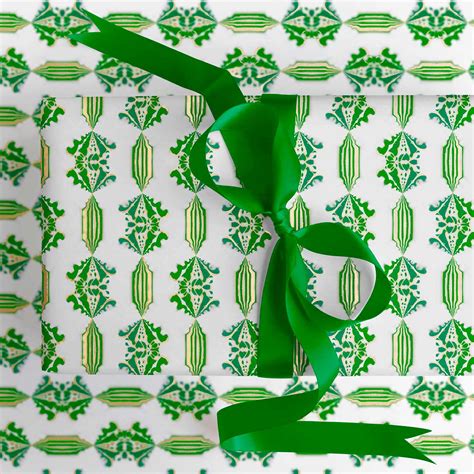 Charlie • Green White Gold T Wrapping Paper Roll Unique Wallpaper
