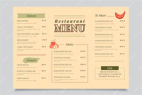화려한 레스토랑 메뉴 템플릿 테마 무료 벡터