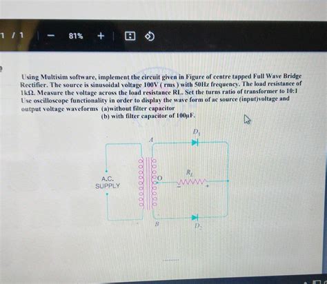 Solved Using Multisim Software Implement The Circuit Given