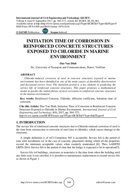 Pdf Initiation Time Of Corrosion In Reinforced Concrete Structures Exposed To Chloride In
