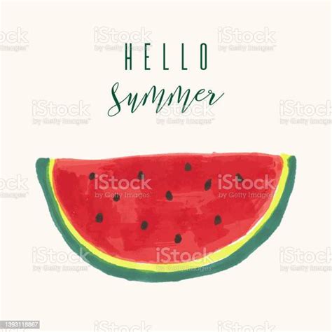수박 조각 안녕하세요 여름 레터링 손으로 그린 벡터 일러스트 레이 션 건강한 식생활에 대한 스톡 벡터 아트 및 기타 이미지 건강한 식생활 계절 과일 Istock