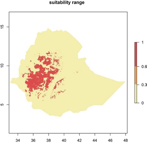 Habitat Suitability Map Of Echinops Kebericho Red Areas Where Most