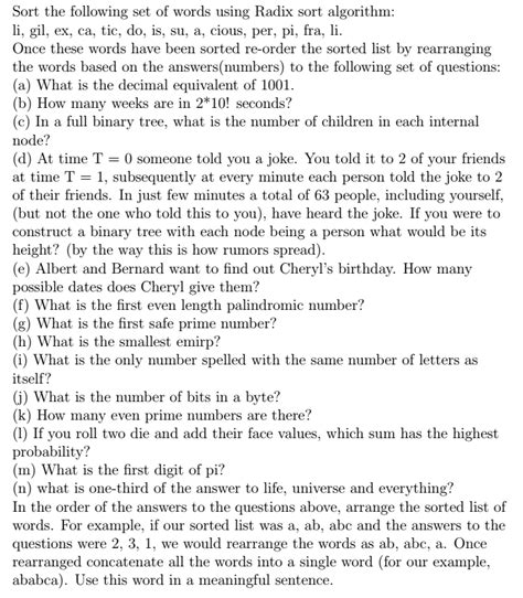 Sort The Following Set Of Words Using Radix Sort