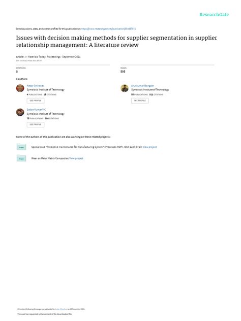 Issues With Decision Making Methods For Supplier Segmentation In Srm