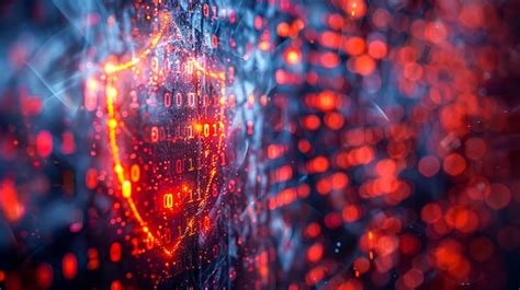 cybersecurity defense shield icon protecting digital binary code
