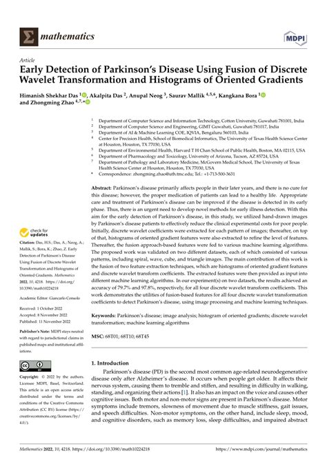 Pdf Early Detection Of Parkinsons Disease Using Fusion Of Discrete Wavelet Transformation And