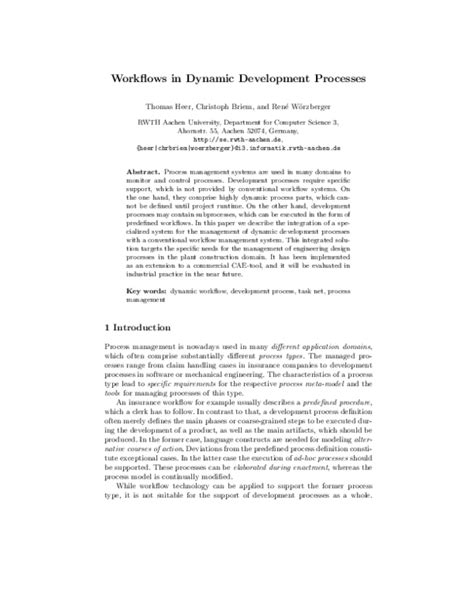 Pdf Workflows In Dynamic Development Processes