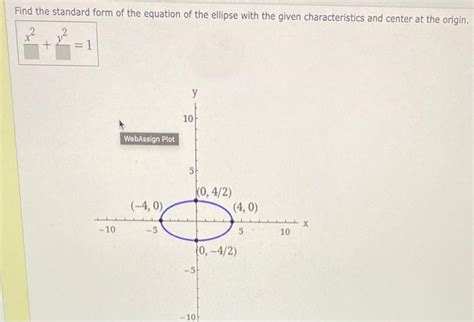 solved find the standard form of the equation of the ellipse
