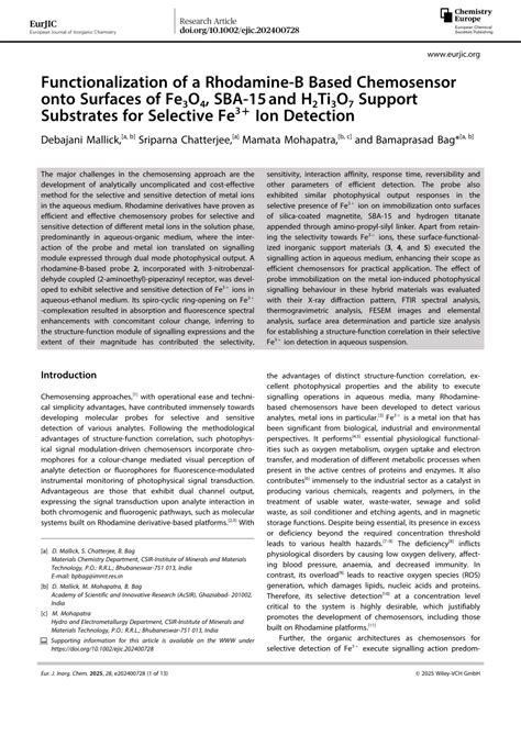 Functionalization Of A Rhodamine‐b Based Chemosensor Onto Surfaces Of Fe3o4 Sba‐15 And H2ti3o7