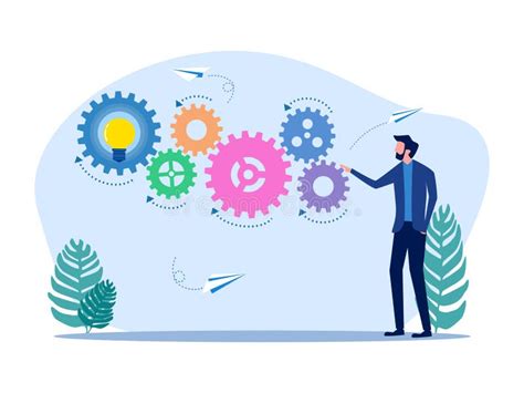 Businessman Driving Mechanical Gear Implementation Of The Process Stock Vector Illustration