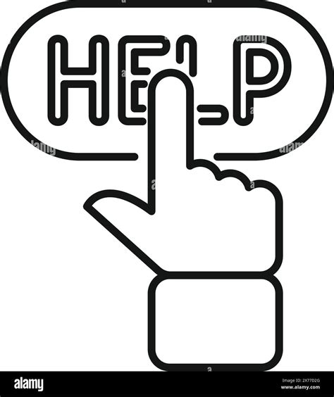 Vector Illustration Of A Stylized Hand Pressing A Help Button In A Simple Line Art Design Stock