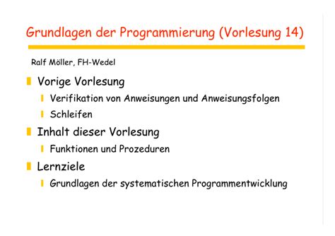 Grundlagen Der Programmierung Vorlesung 14