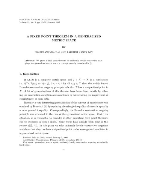 Pdf A Fixed Point Theorem In A Generalized Metric Space