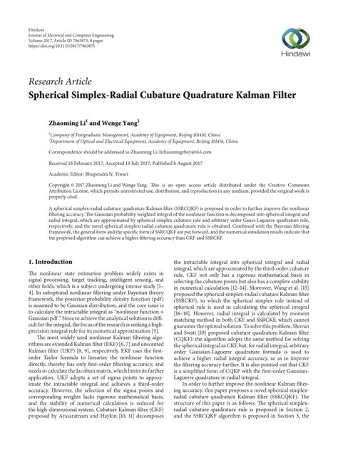 Pdf Spherical Simplex Radial Cubature Quadrature Kalman Filter