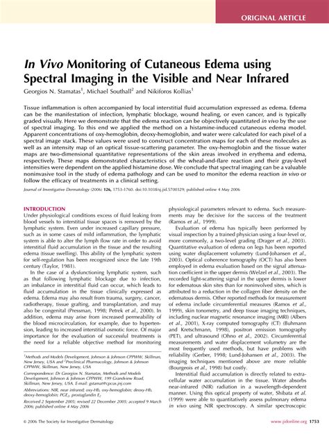 Pdf In Vivo Monitoring Of Cutaneous Edema Using Spectral Imaging In The Visible And Near Infrared