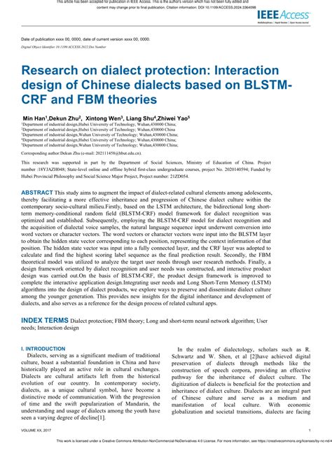 Pdf Research On Dialect Protection Interaction Design Of Chinese Dialects Based On Blstm Crf