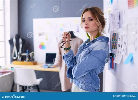 Fashion Designer Woman Working On Her Designs In The Studio Stock Image Image Of Girl People