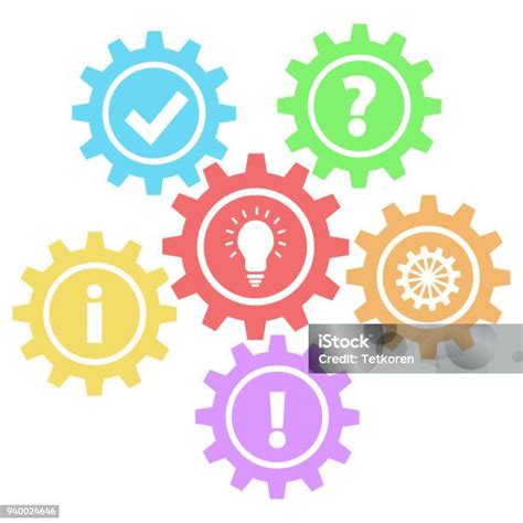 질문 작업 아이디어 정보 확인 및 백색에 대답 6 복고풍 기어 재고 벡터 일러스트 레이 션 가상현실에 대한 스톡 벡터 아트 및 기타 이미지 Istock