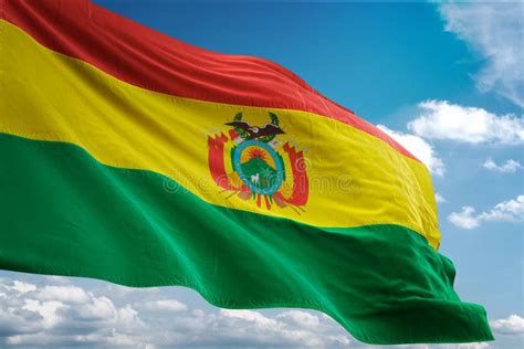 Bolivia National Flag Waving Blue Sky Background Realistic 3d Illustration Stock Illustration