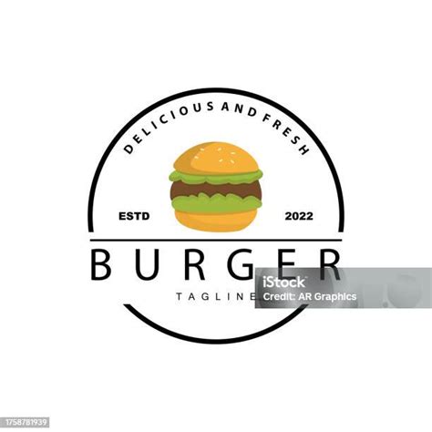 햄버거 로고 벡터 빵 고기 및 야채 패스트 푸드 일러스트 디자인 건강에 좋지 않은 음식에 대한 스톡 벡터 아트 및 기타 이미지 건강에 좋지 않은 음식 고기 굽기