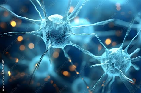 Microscopic Of Neuron Brain Cell Network Interconnected Nerve Cells With Electrical Pulses