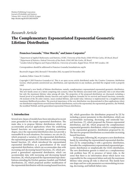 Pdf The Complementary Exponentiated Exponential Geometric Lifetime Distribution