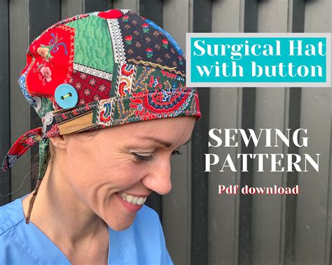 Surgical Hat Sewing Pattern Pdf Scrub Cap With Button Sewing Pattern